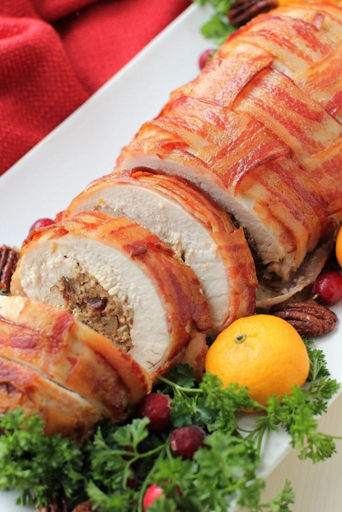 Rolled Stuffed Turkey Breast Wrapped in Bacon | Kitchen Frau