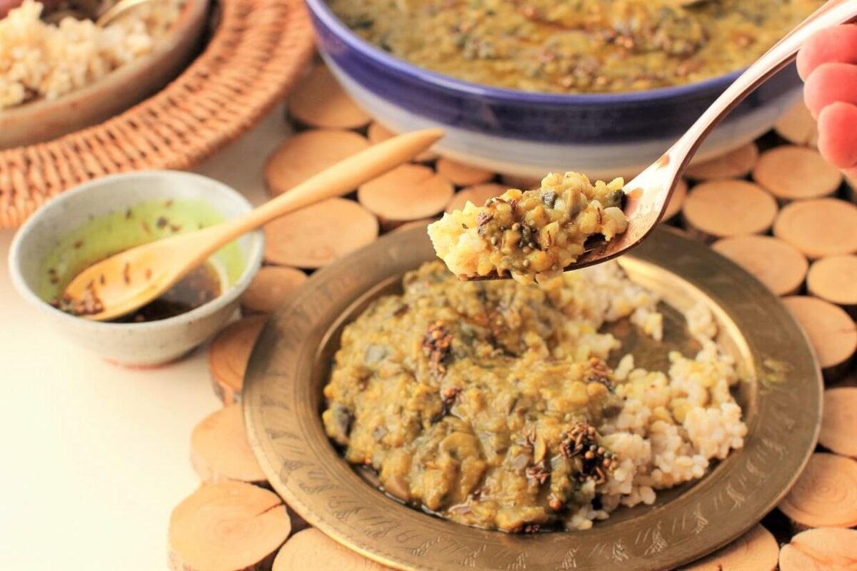 Mushroom Dal with Brown Rice and Spice Oil | Kitchen Frau