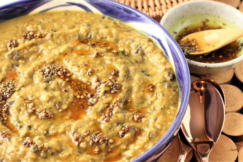 Mushroom Dal with Brown Rice and Spice Oil | Kitchen Frau
